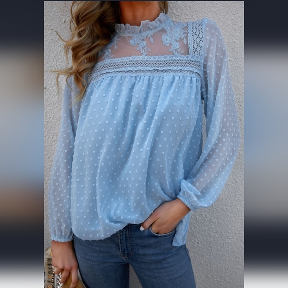 Tops | New Blue Puff Sleeve Blouse | Poshmark